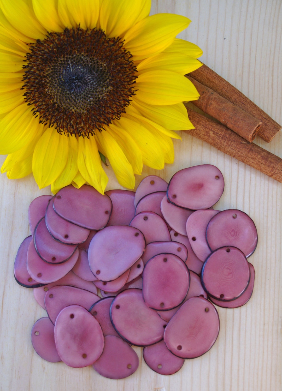 Mauve Tagua Nut Slices, Organic Vegetable Ivory Beads | Set of 10 Beads ...
