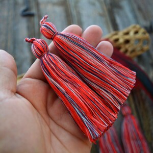 Red, Black & White, 4" Super Luxe Large Cotton Tassel With Braided Loop ...
