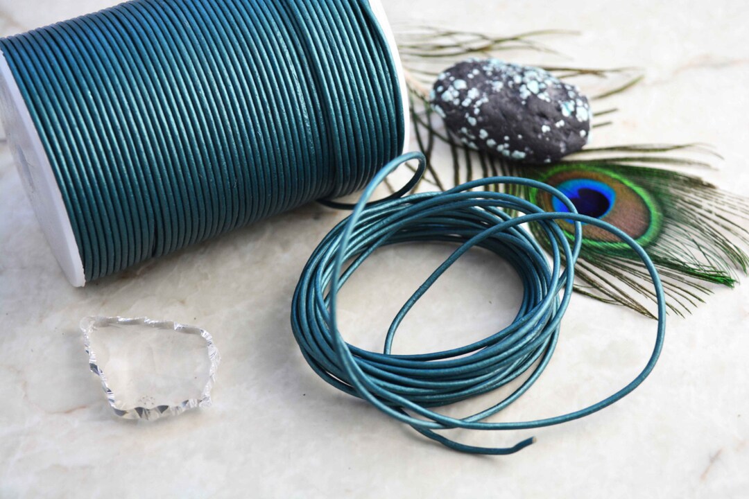 Metallic Teal Blue: 2mm Round Leather Cord, Genuine Leather, Metallic ...