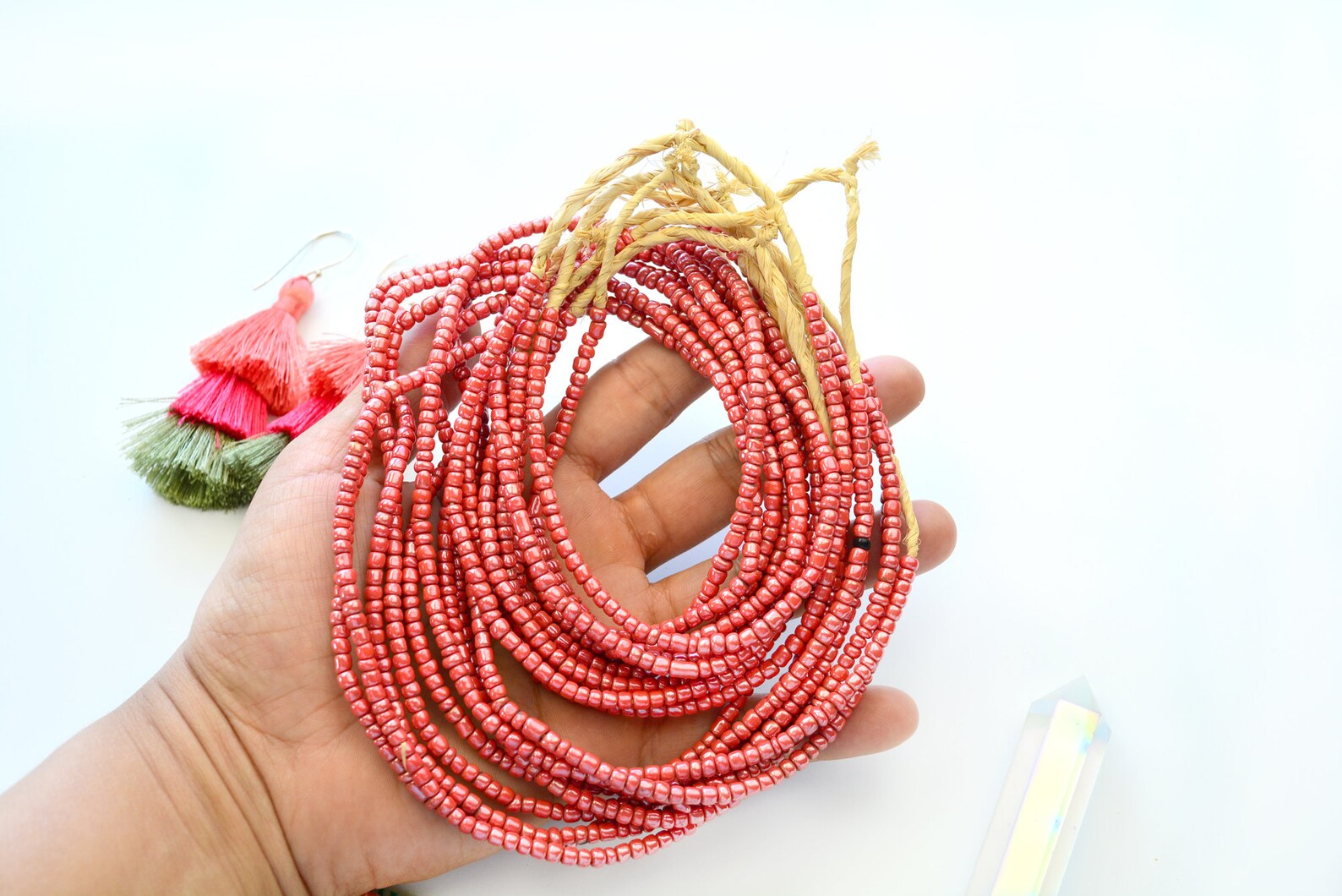 Shiny Guava Pink: Goomba Beads Ghana Rondelle Tube Glass - Etsy