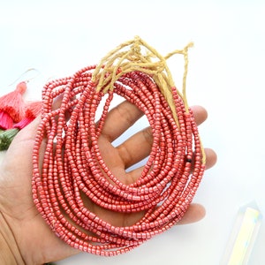 Shiny Guava Pink: Goomba Beads, Ghana Rondelle Tube Glass Beads, 4x3mm ...