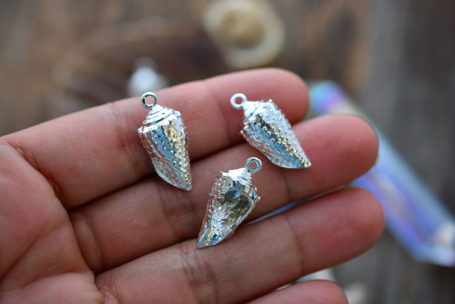 Sterling Silver Conch Shell Charms 11x24mm 2pcs / Nunn - Etsy