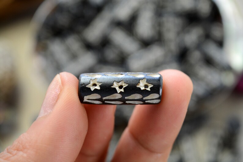 Stars & Drops Carved Black Bone Beads 8x25mm 10 Beads / - Etsy
