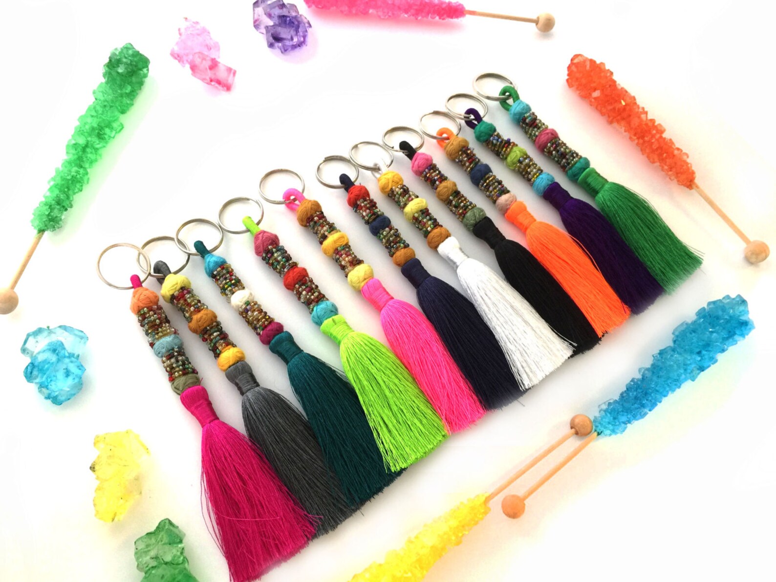 Colorful Beaded Tassel Keychain, 6" Long, 1 Tassel Swag, Purse Charm ...