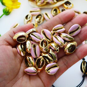 Light Pink: Enamel Cowrie Shell, Gold Plated Cowry Shells, Friendship ...