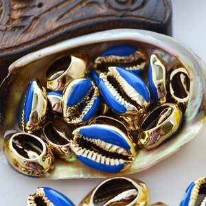 Royal Blue: Enamel Cowrie Shell, Gold Plated Cowry Shells, Friendship ...
