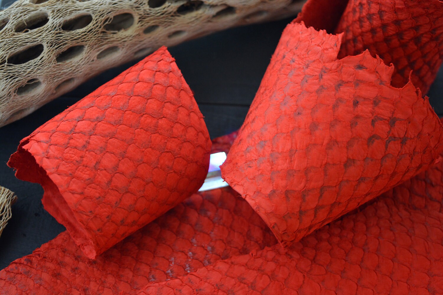 Scarlet Red, Tilapia Fish Leather Skin, Suede Finish, 1 Piece / Fish ...
