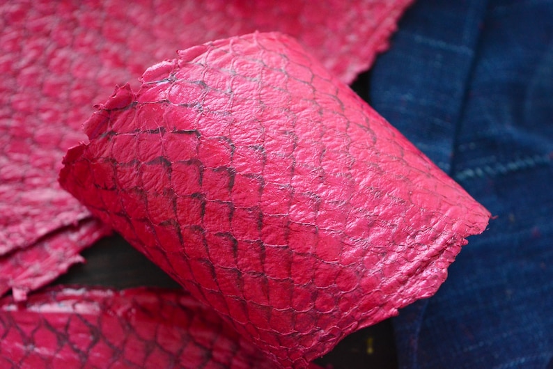 Hot Pink Fuchsia Tilapia Fish Leather Skin - Glossy Finish, One Piece ...