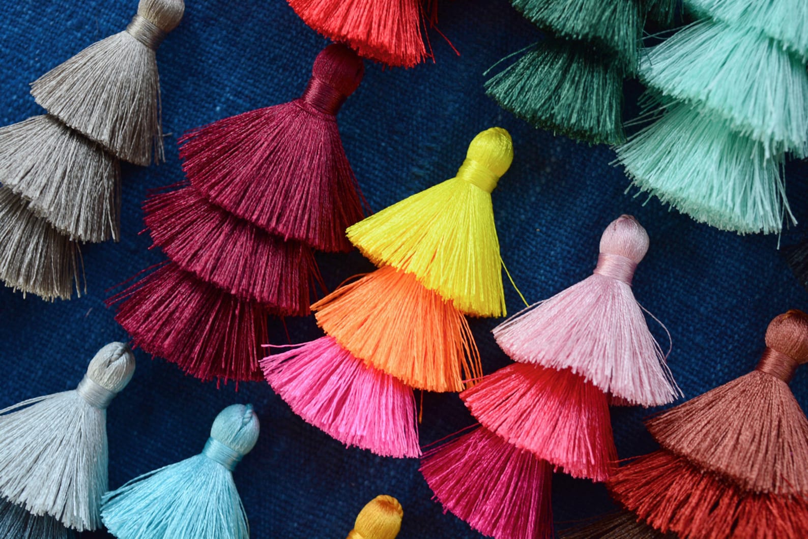 Tiered Tassels: 2 Tassels X 3 Layers Multi Color Silky Luxe | Etsy
