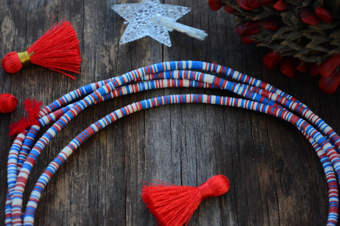 4mm Red, White and Blue African Vinyl Record Beads, 34" Strand / Vinyl ...