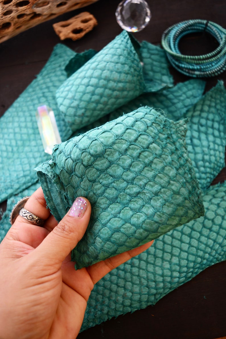Aqua Blue, Tilapia Fish Leather Skin, Suede Finish, 1 Piece / Fish Skin ...