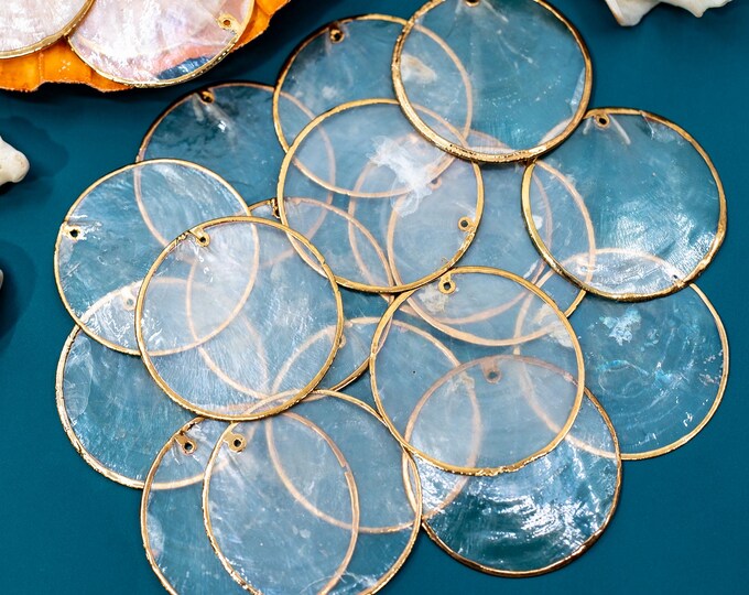 Electroplated Gold Edge Capiz Shell Pendants – 2 Shells for Jewelry ...