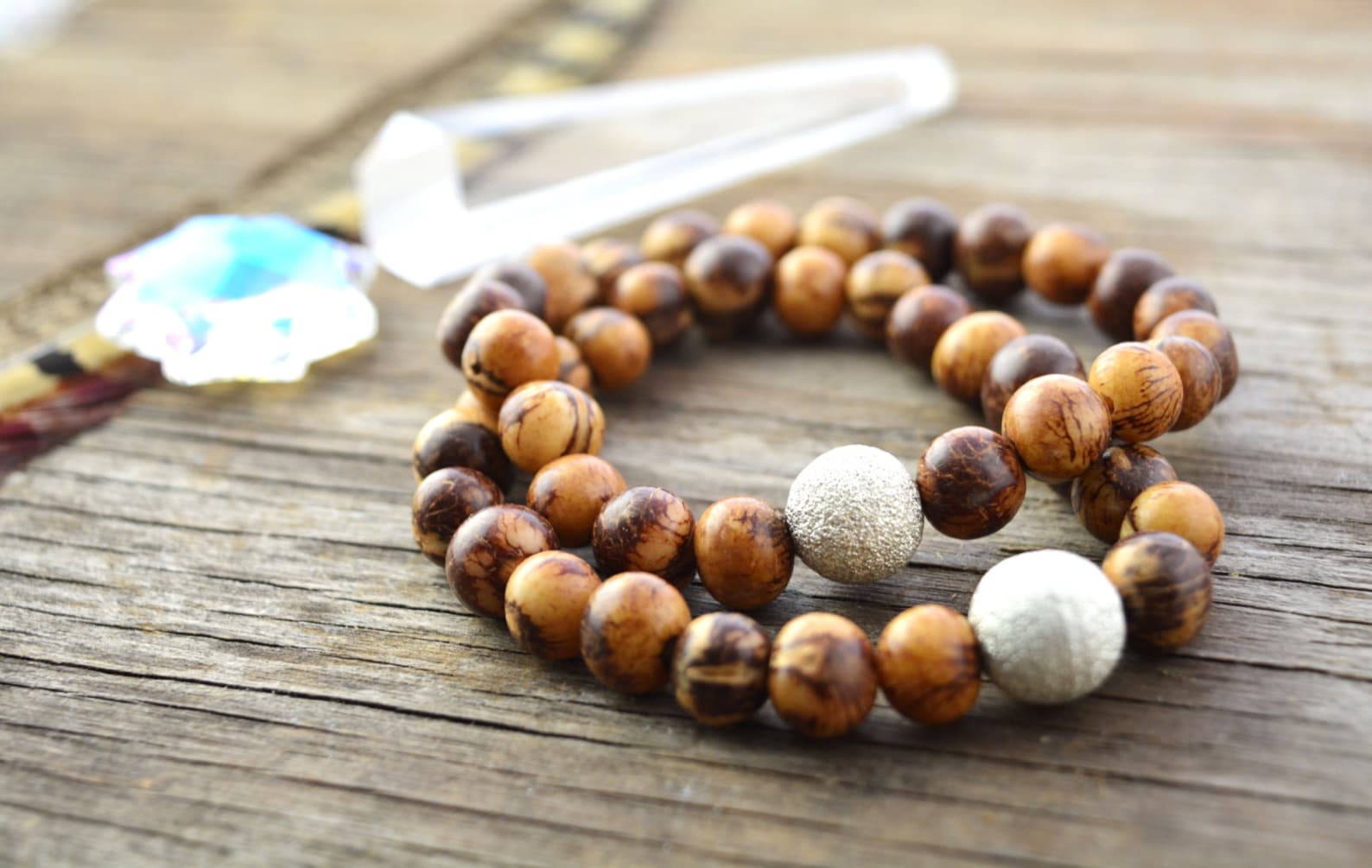 Acai Beads Jewelry: 2 Natural Brown Acai With Brushed Silver Focal Bead ...