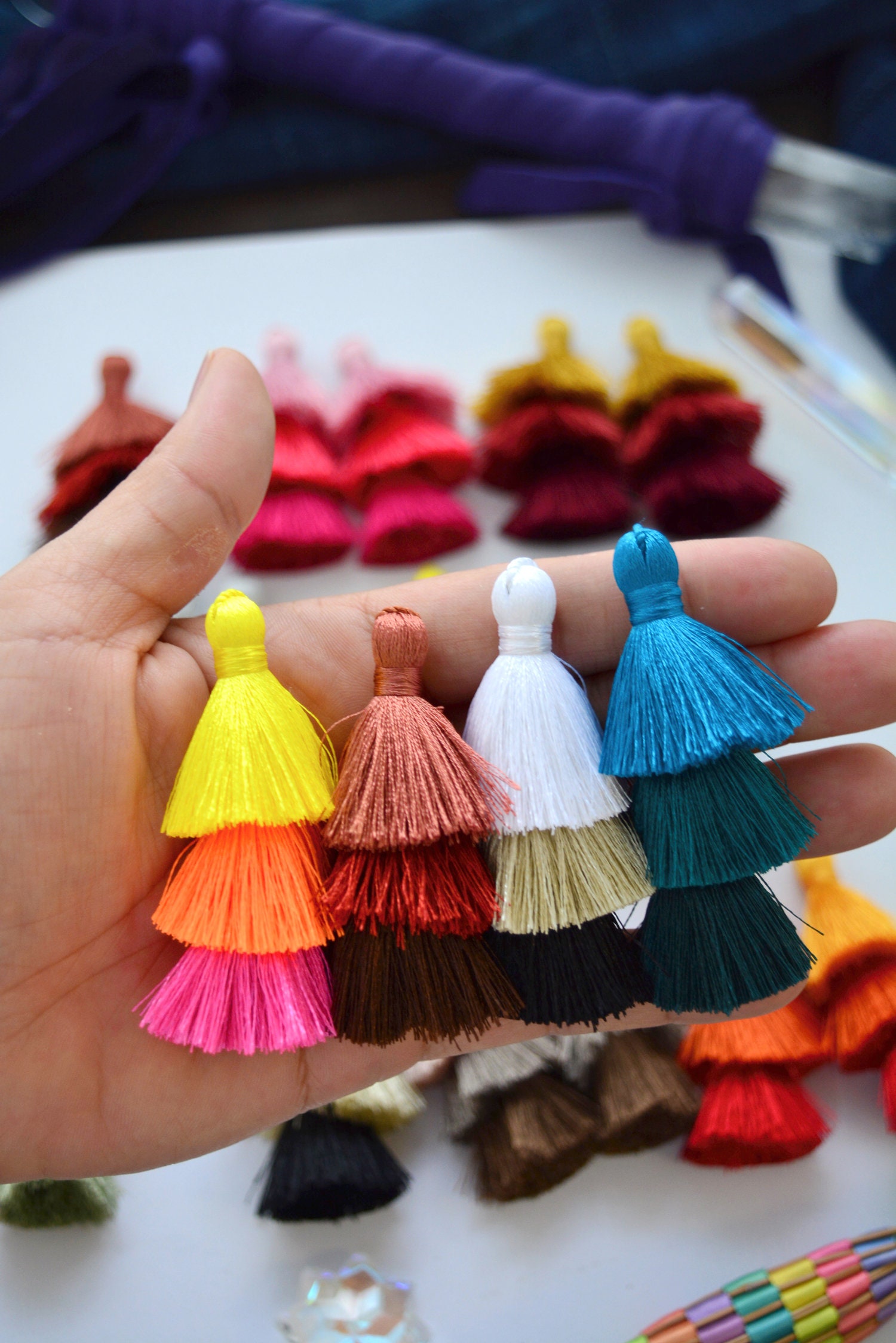 Tiered Tassels: 2 Tassels x 3 Layers Multi Color Silky Luxe | Etsy