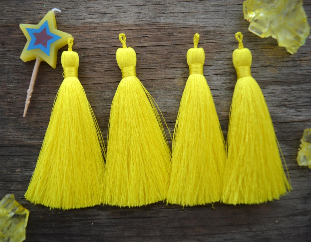 Neon Yellow, 3" Luxe Silk Tassels, Solid Color Jewelry Tassel, 2 Pcs ...