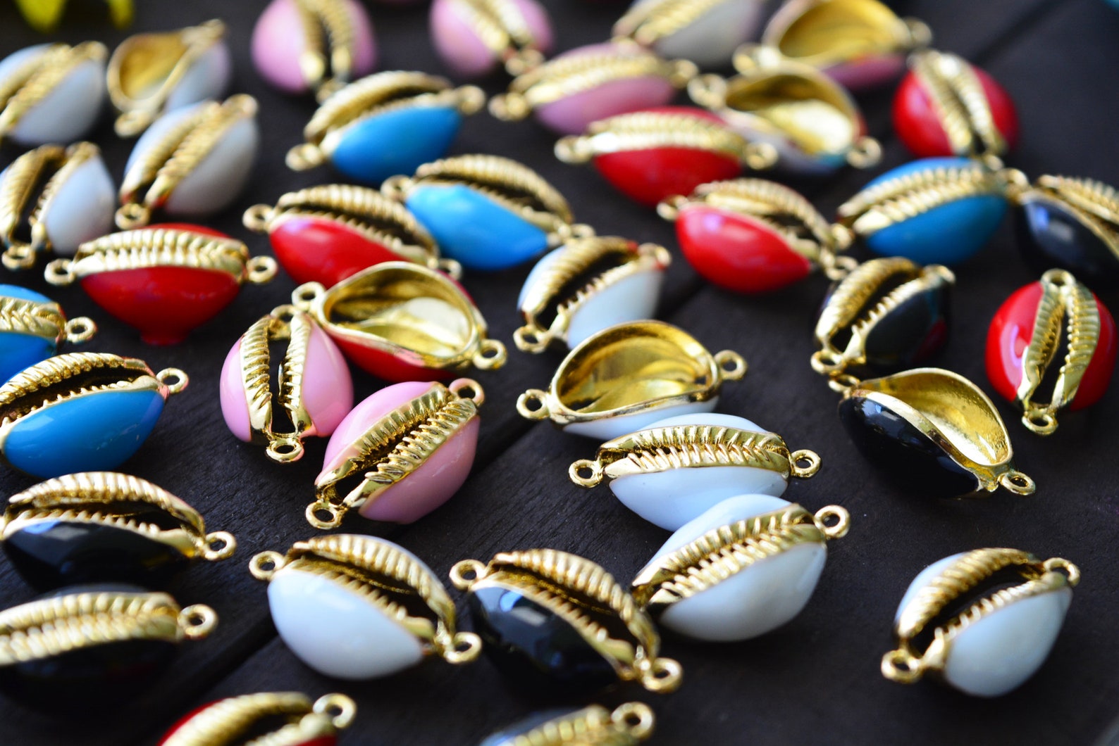 Multi Pack Gold-plated Enamel Cowrie Shell Links – 10 Shells, Beach ...
