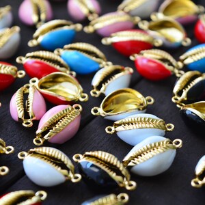 Enamel Cowrie: Gold Plated Enamel Cowry Shells Links Pukka - Etsy