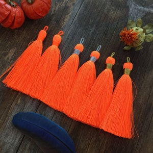 Neon Orange, 3 Luxe Silk Tassels, Handmade Jewelry Tassels, Long ...
