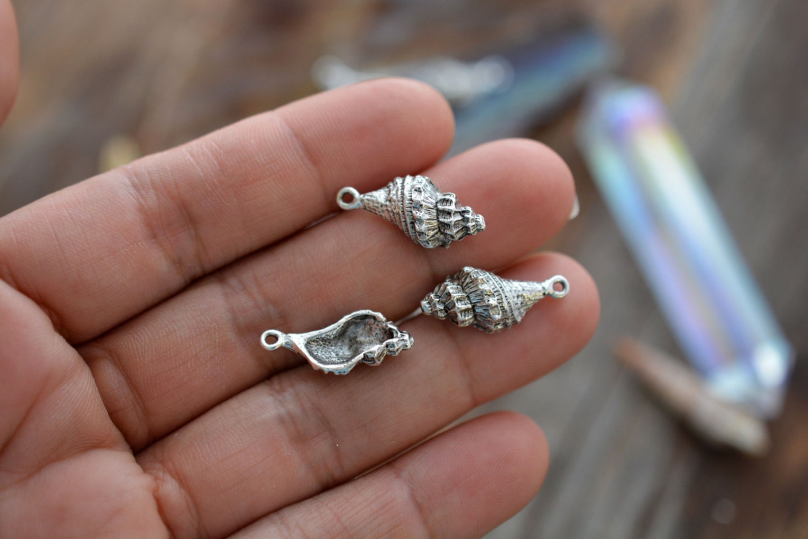 Antique Silver Trumpet Shell Charms, 10x21mm, 2pcs / Nunn Designs ...