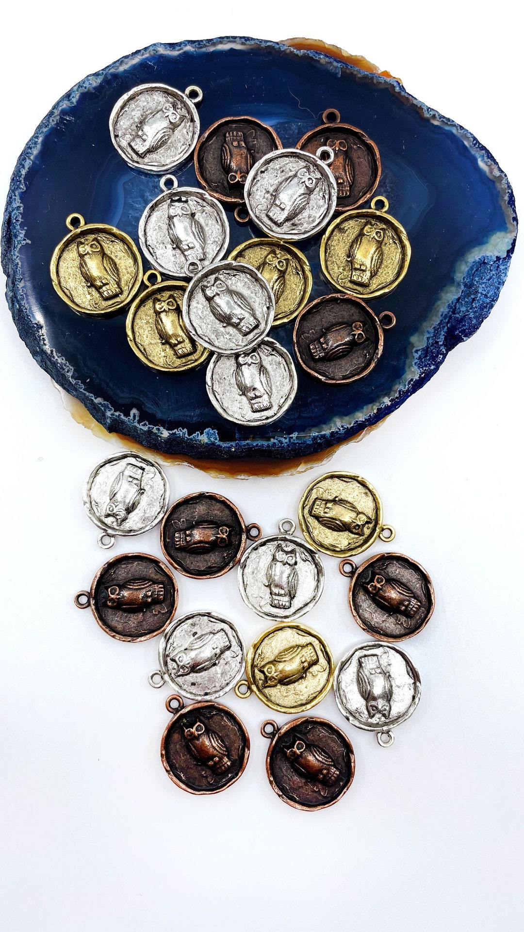 Round Owl Charms, 20x25mm, Each / Nunn Design, Nature Inspired Pendants ...