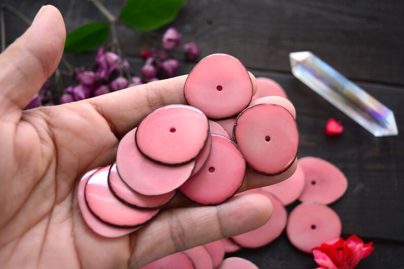Light Pink Thin Tagua Slices Central Hole 10 Pcs / Tagua | Etsy