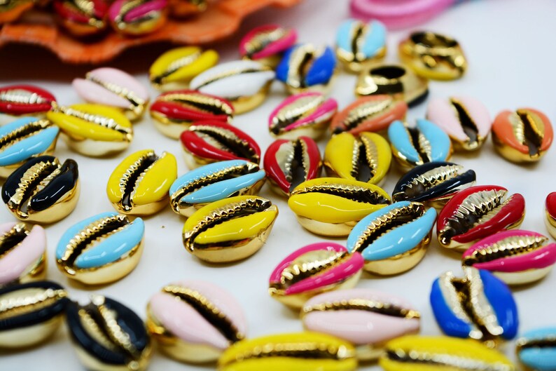 Multi Color Enamel Cowrie Shells 10x16.5mm Gold Plated 10 - Etsy Norway