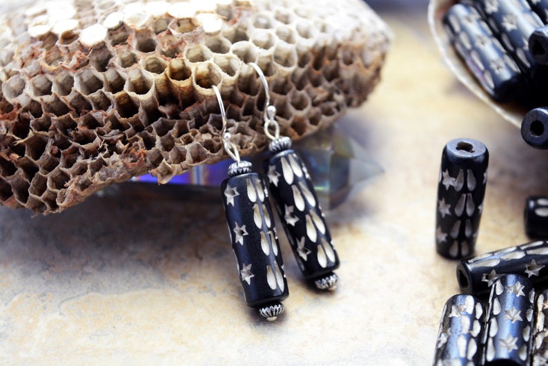 Stars & Drops Carved Black Bone Beads 8x25mm 10 beads / | Etsy