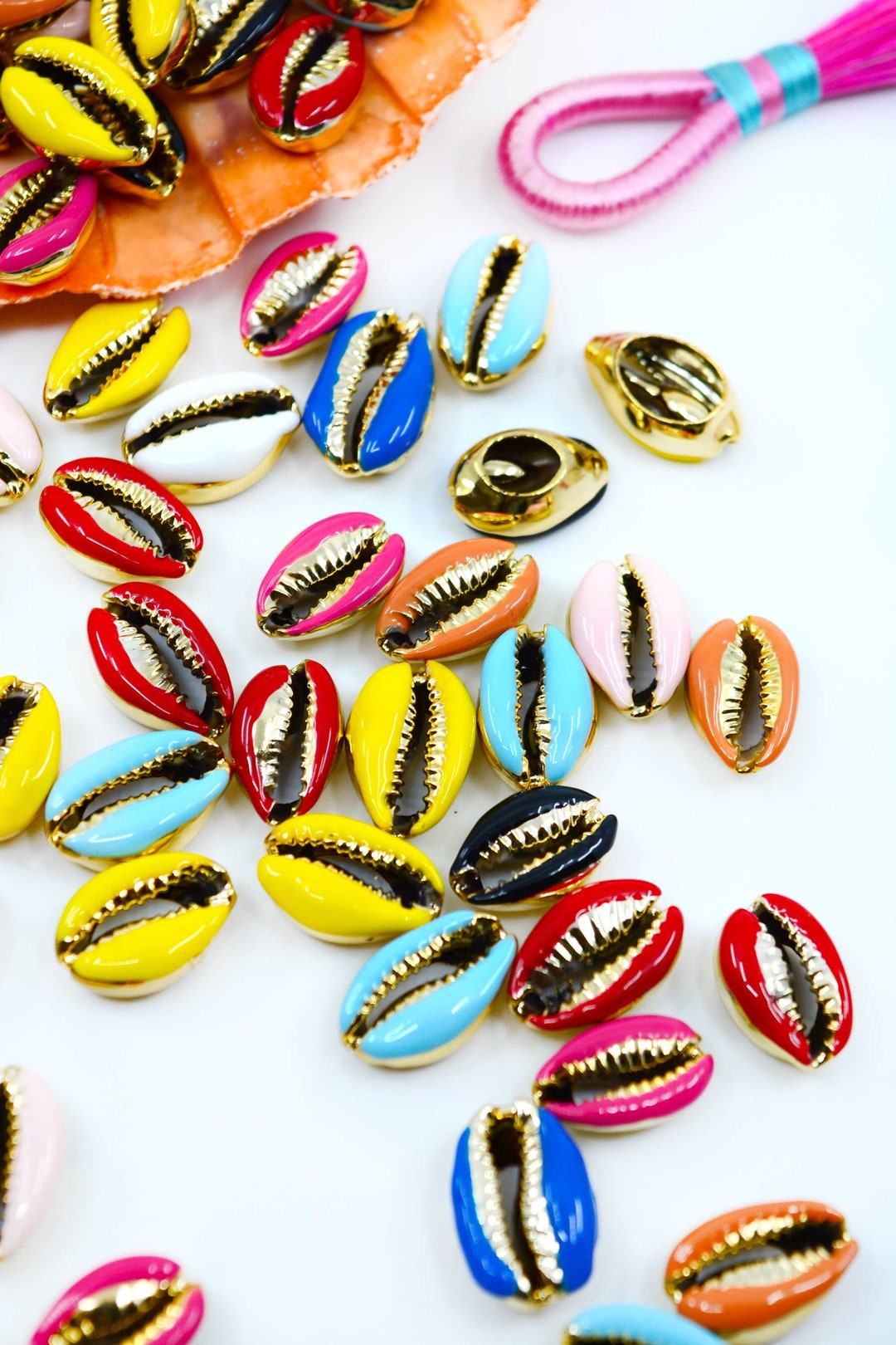 Multicolor: Enamel Cowrie Shell, Gold Plated Cowry Shells, Friendship ...