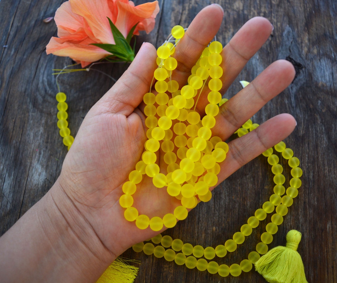 Frosted Glass Beads 8mm Bright Yellow, 99 Beads, 31 Inches, Cultured ...