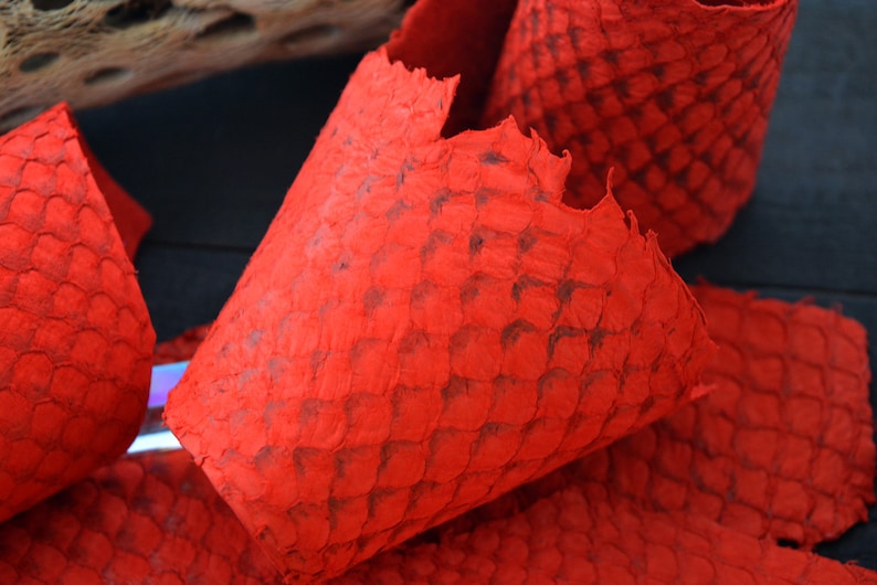 Scarlet Red, Tilapia Fish Leather Skin, Suede Finish, 1 Piece / Fish ...