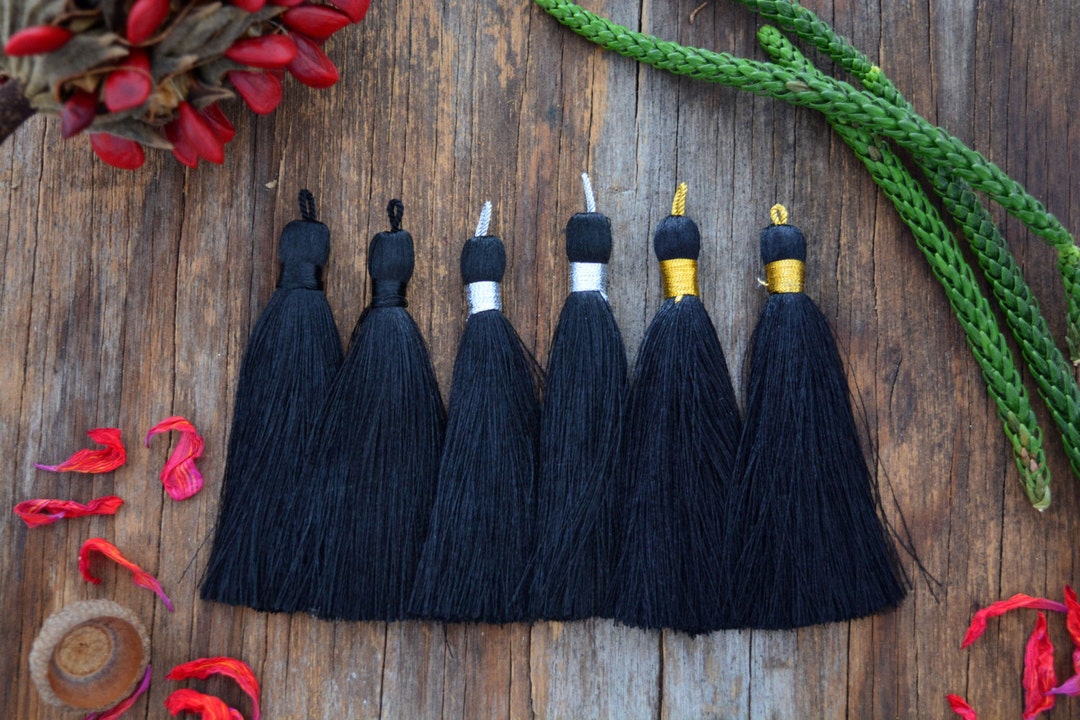 Black, 3" Luxe Silk Tassels, Handmade Jewelry Tassels, Long Tassels ...