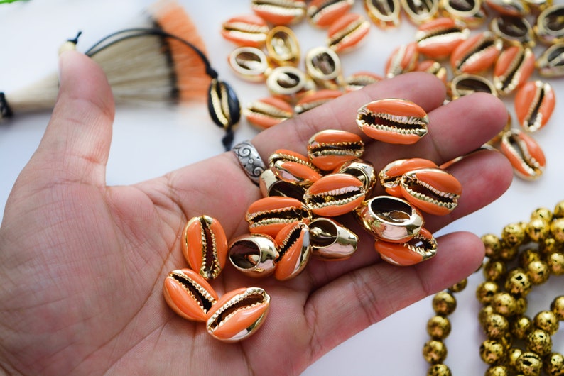 Caramel Brown Enamel Cowrie Shell – 1 Shell, Gold-plated Shell Charm ...