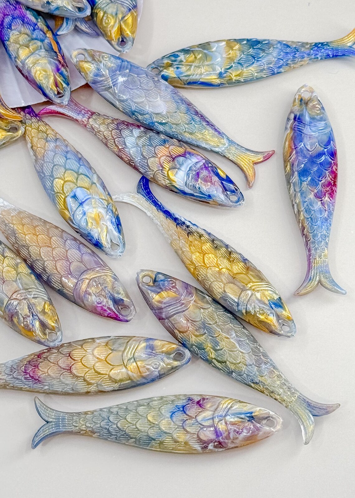 Galaxy Fish Charm – 48mm Resin Pendant, Purple, Blue, and Gold, Made in ...