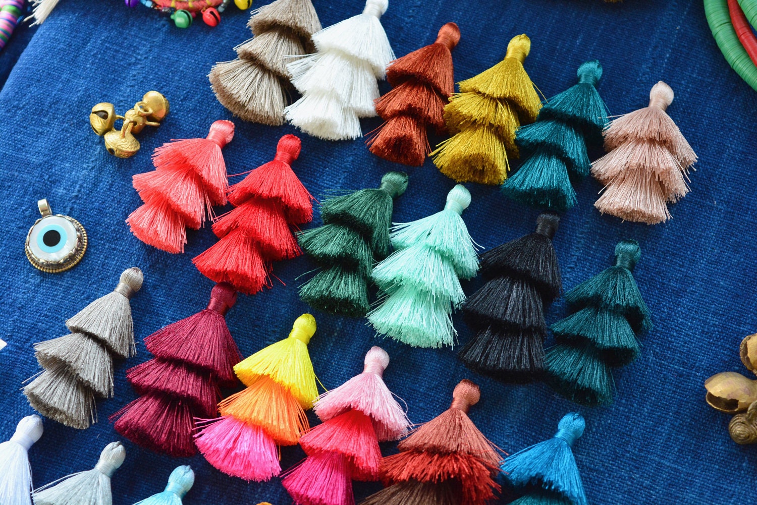 Tiered Tassels: 2 Tassels x 3 Layers Multi Color Silky Luxe | Etsy