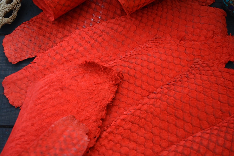 Scarlet Red, Tilapia Fish Leather Skin, Suede Finish, 1 Piece / Fish ...