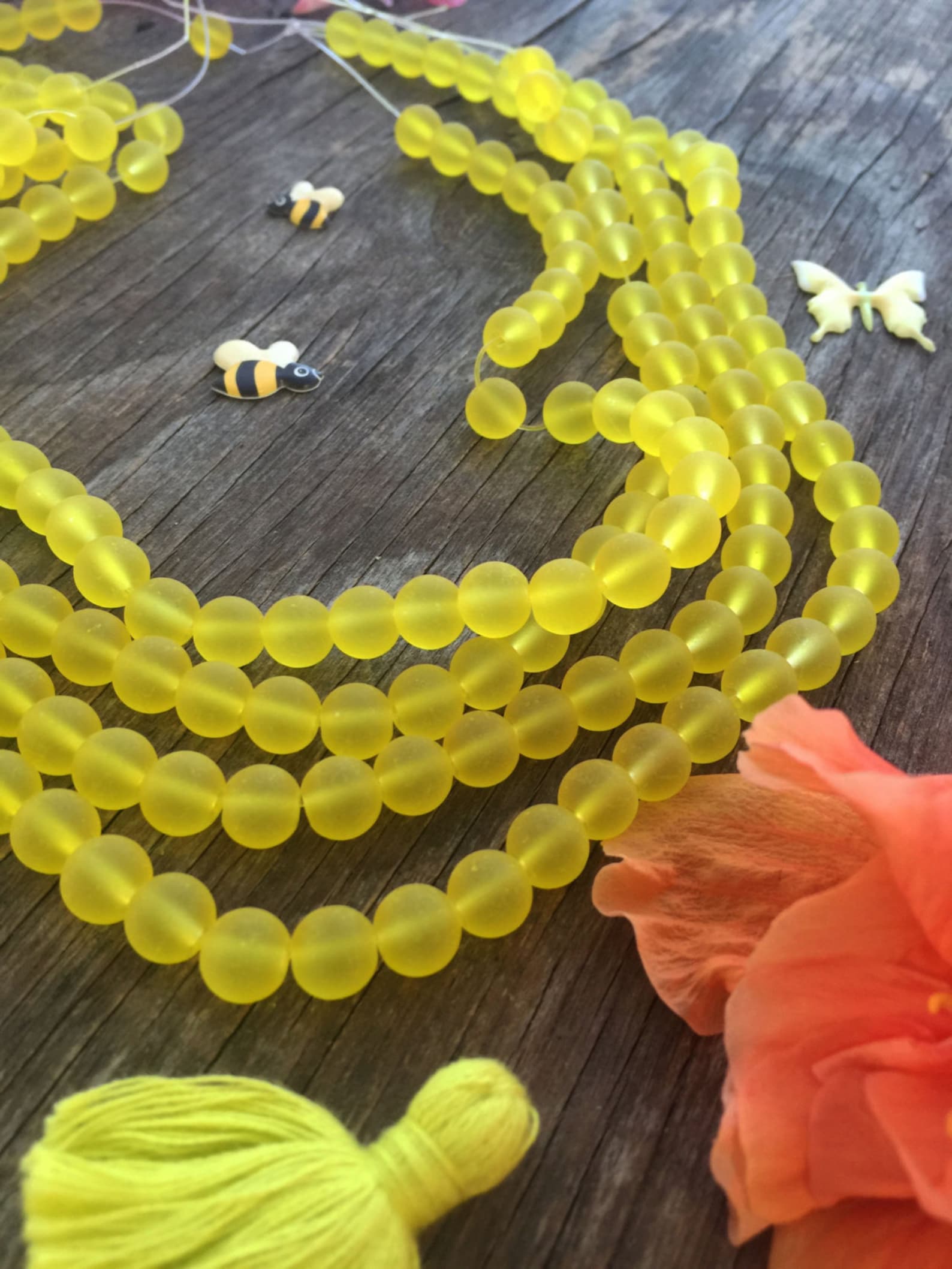 Frosted Glass Beads 8mm Bright Yellow, 99 Beads, 31 Inches, Cultured ...