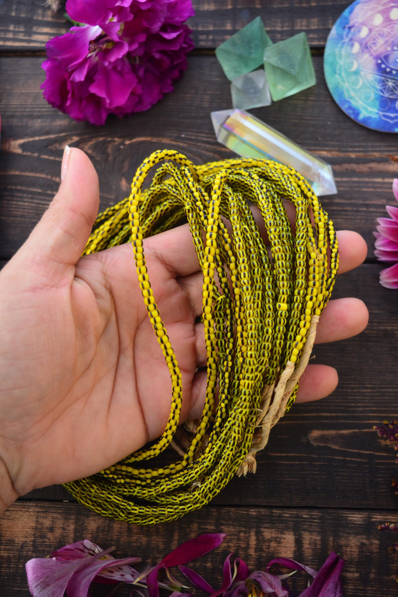 Stripped Melon Yellow, Goomba Beads, Ghana Rondelle Tube Glass Beads ...