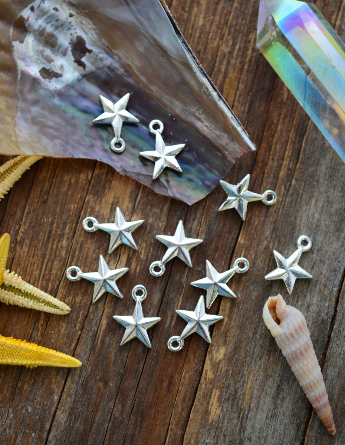 Sterling Silver Mini Star Charms, 11x14mm, 2pcs / Nunn Designs, Star ...