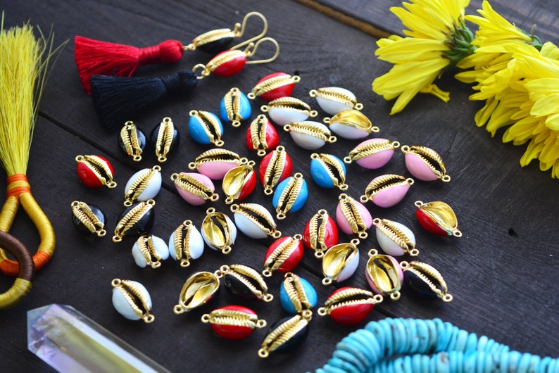 Multi Pack Gold-plated Enamel Cowrie Shell Links – 10 Shells, Beach ...