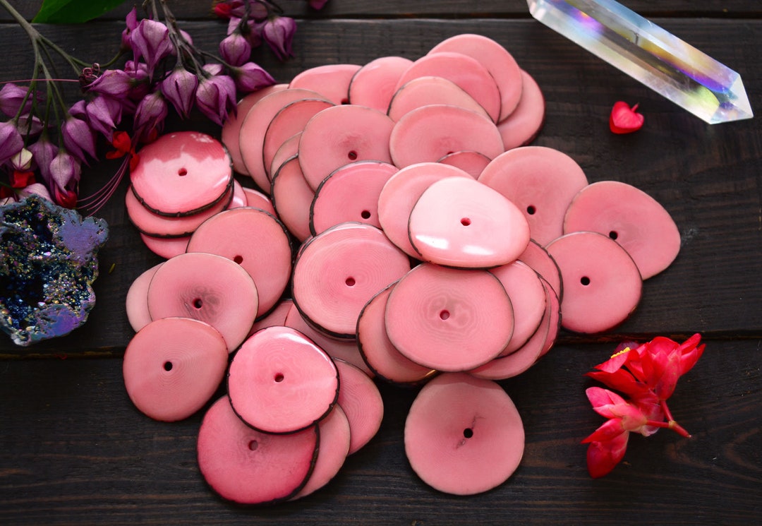 Light Pink, Thin Tagua Slices, Central Hole, 10 Pcs / Tagua Chips ...