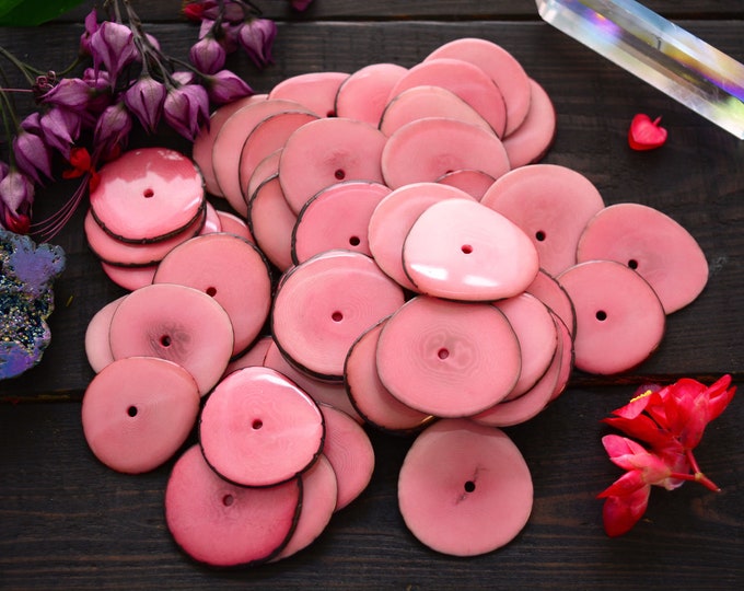 Light Pink, Thin Tagua Slices, Central Hole, 10 Pcs / Tagua Chips ...