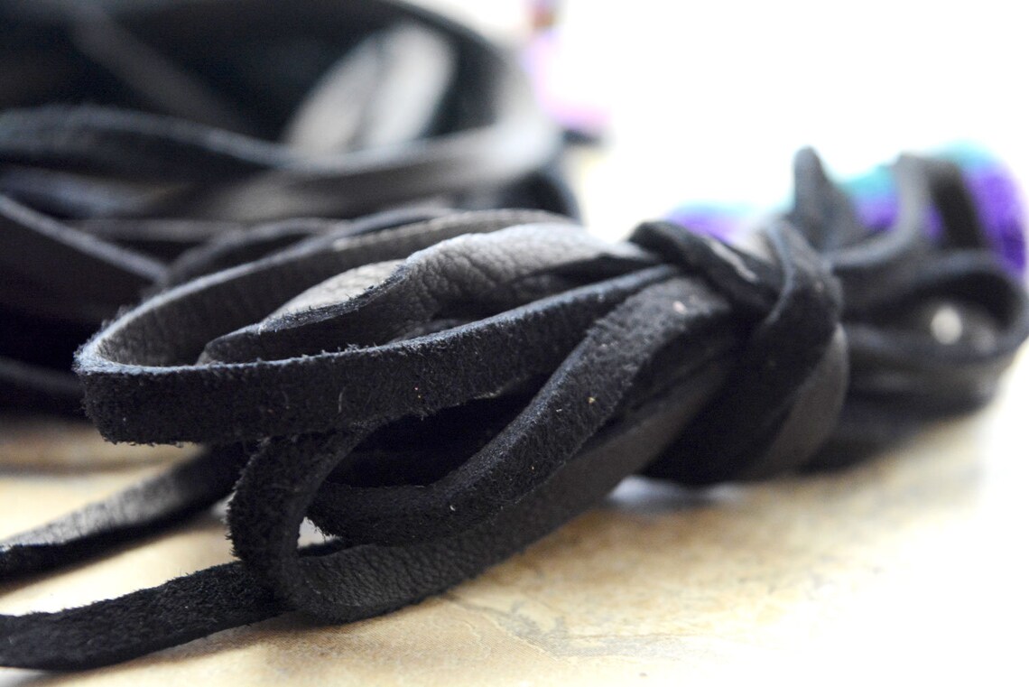 Black, 5mm Deer Suede Leather Lace, 40" Strap (1pc) / Deer Lace, Elk ...