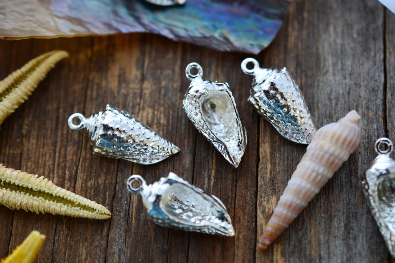 Sterling Silver Conch Shell Charms 11x24mm 2pcs / Nunn - Etsy