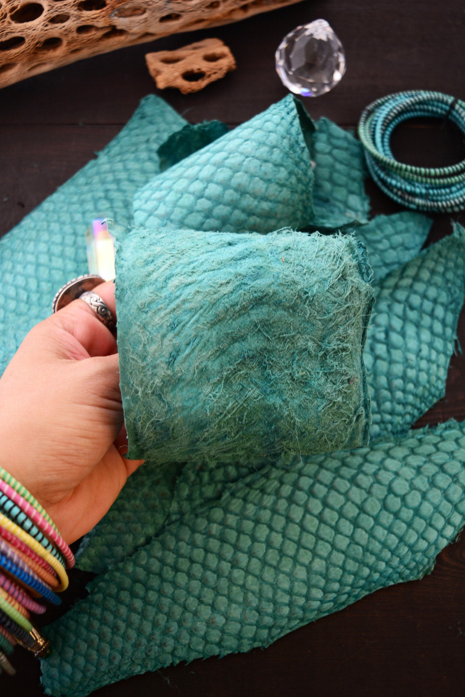 Aqua Blue, Tilapia Fish Leather Skin, Suede Finish, 1 Piece / Fish Skin ...