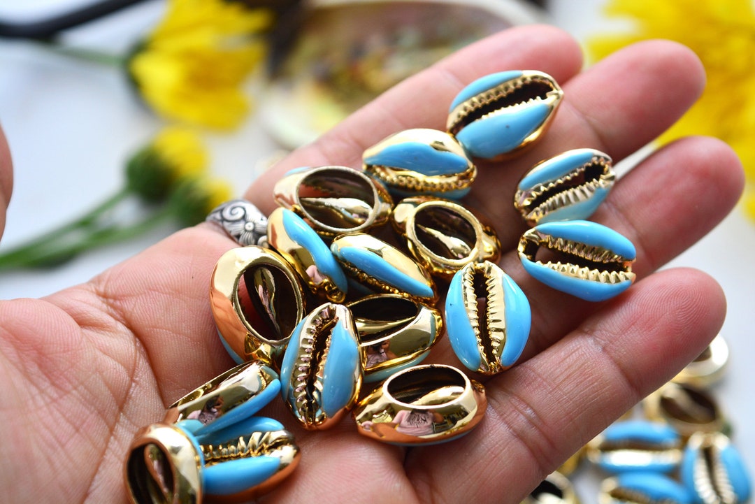 Sky Blue Enamel Cowrie Shell – 1 Shell, Gold-plated Shell Charm for ...