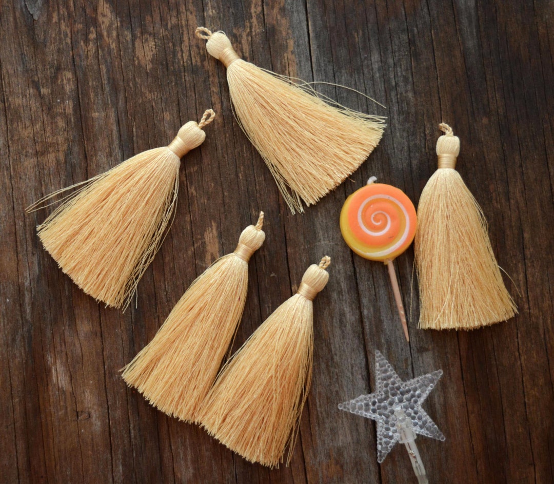 3" Soft Cream Yellow Luxe Silk Tassels, Solid Color Jewelry Tassel, 2 ...