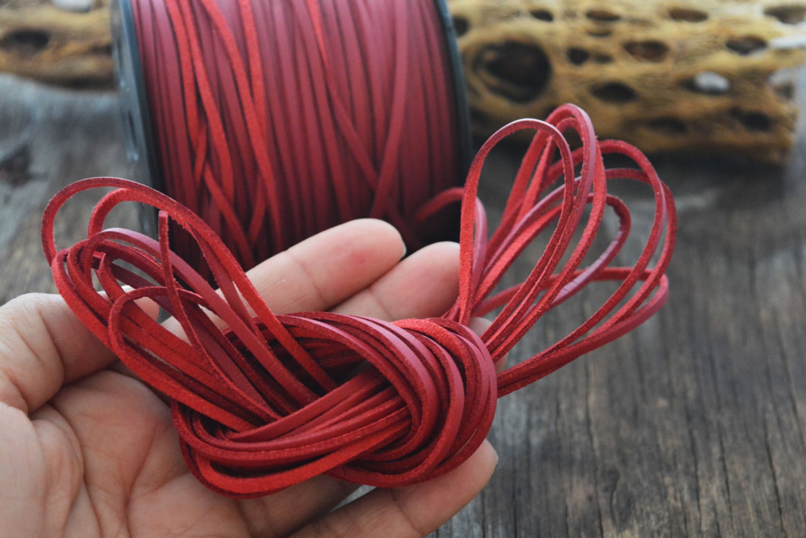 Red Textured Faux Suede Leather Cord, 15 Feet Bundle (5 Yards ...