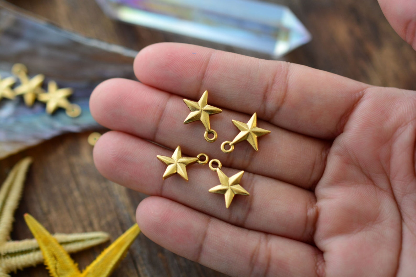 Antique Gold Mini Star Charms, 11x14mm, 2pcs / Nunn Designs, Star ...