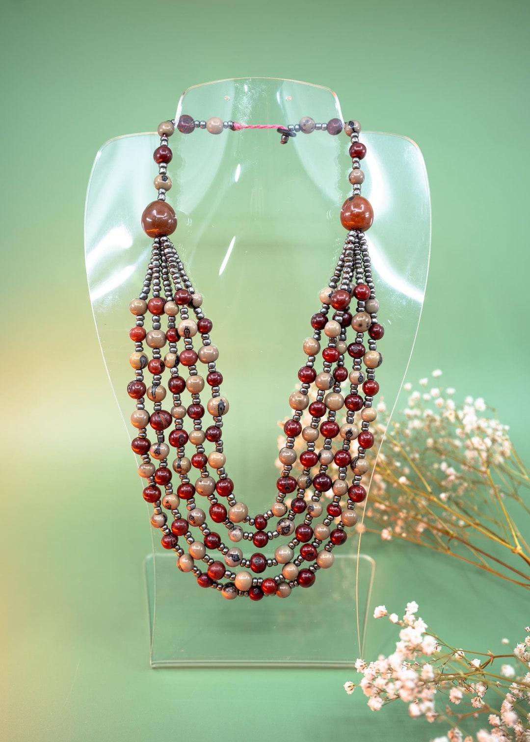 Natural Bella in Brown: Handmade Multi-strand Acai Beads Necklace With ...
