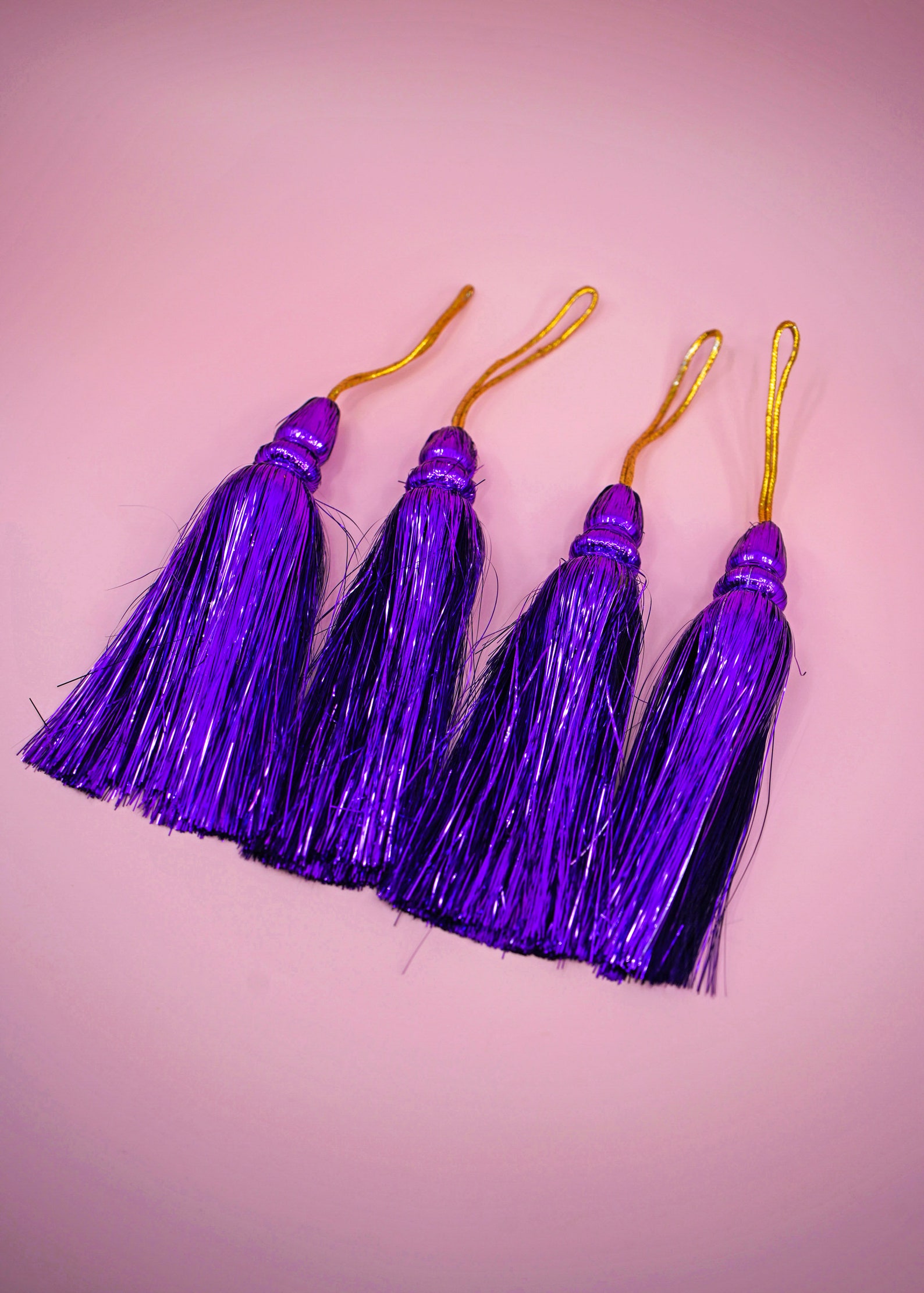 Royal Purple Metallic Tinsel Tassels – Set of 2 Festive Tassels for DIY ...